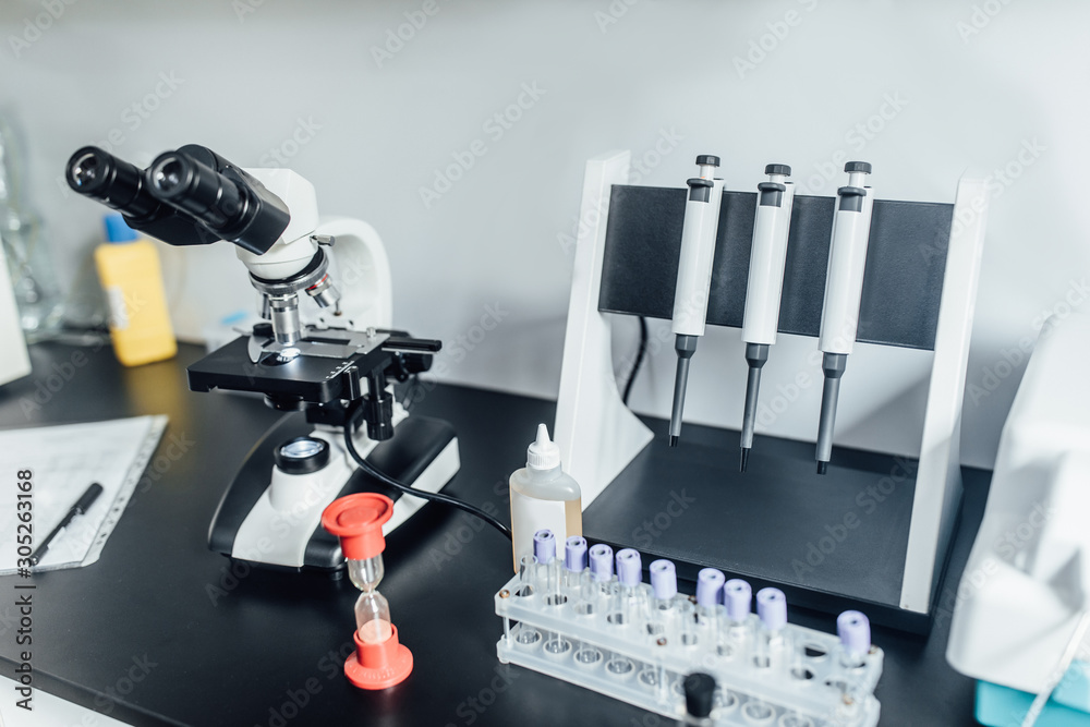 Closeup of a modern robotic machine for blood centrifugation and ...