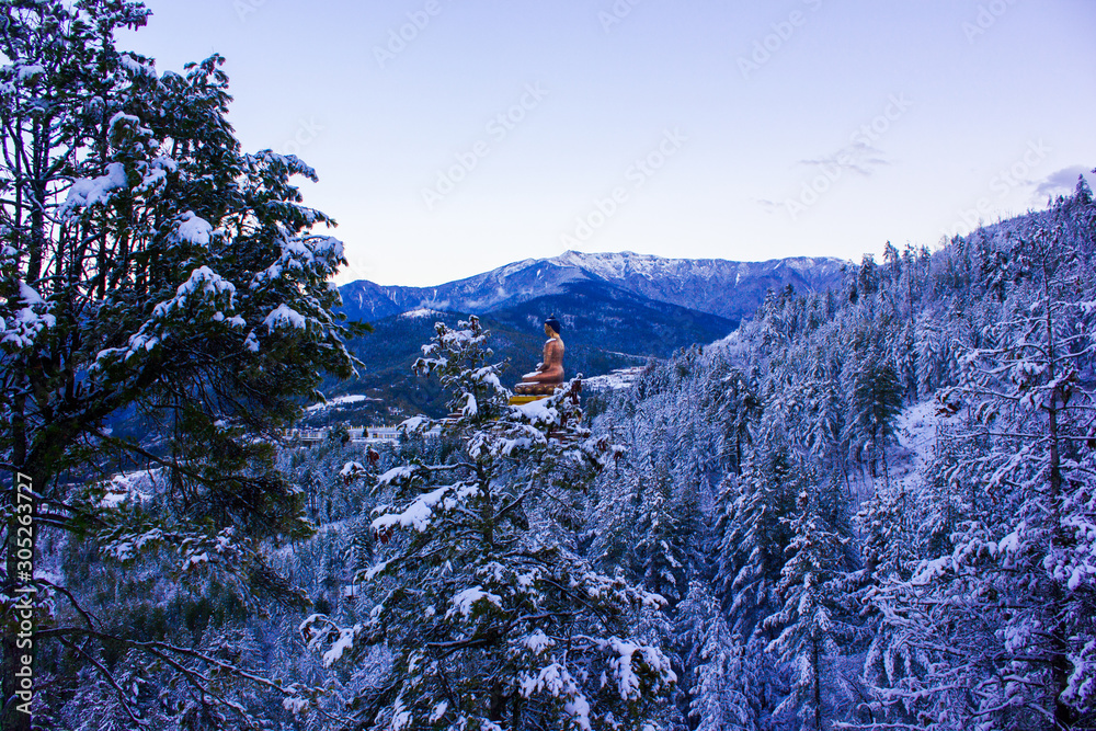 Snowfall in Buddha Point, Thimphu Bhutan Stock Photo | Adobe Stock