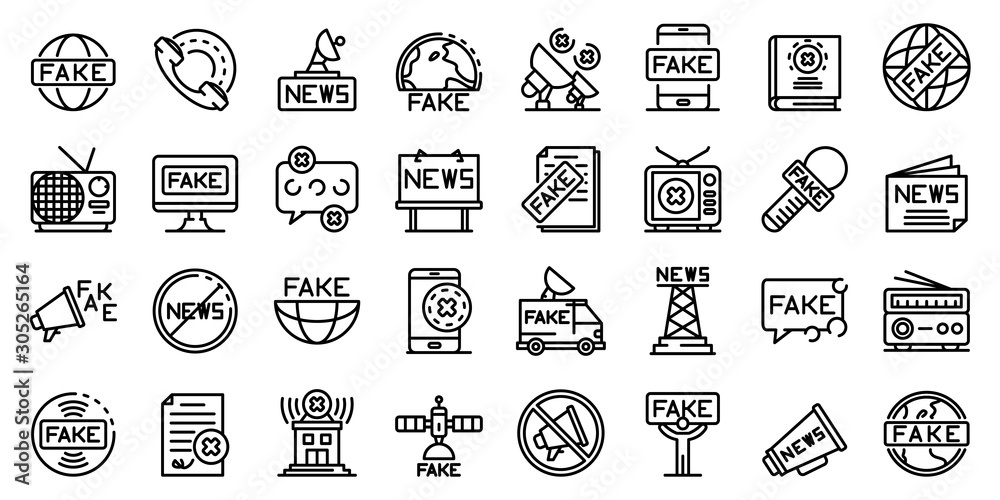 Fake news icons set. Outline set of fake news vector icons for web ...
