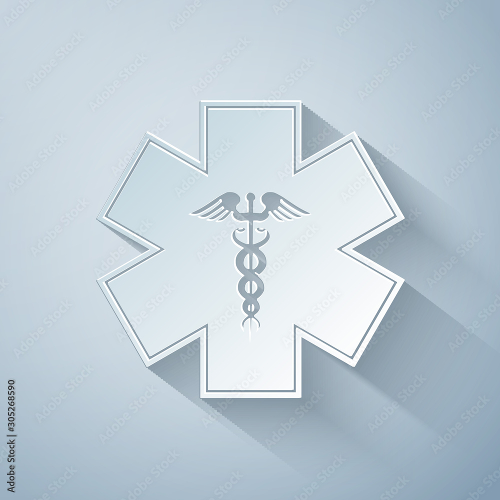 Paper cut Emergency star - medical symbol Caduceus snake with stick ...
