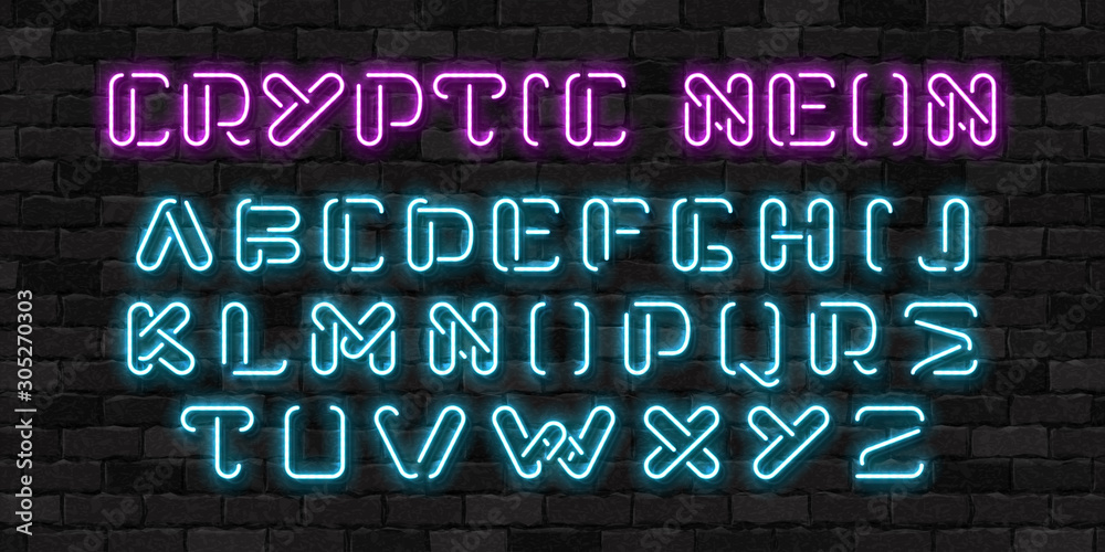 Vector realistic isolated neon sign of Cryptic Neon alphabet font for ...