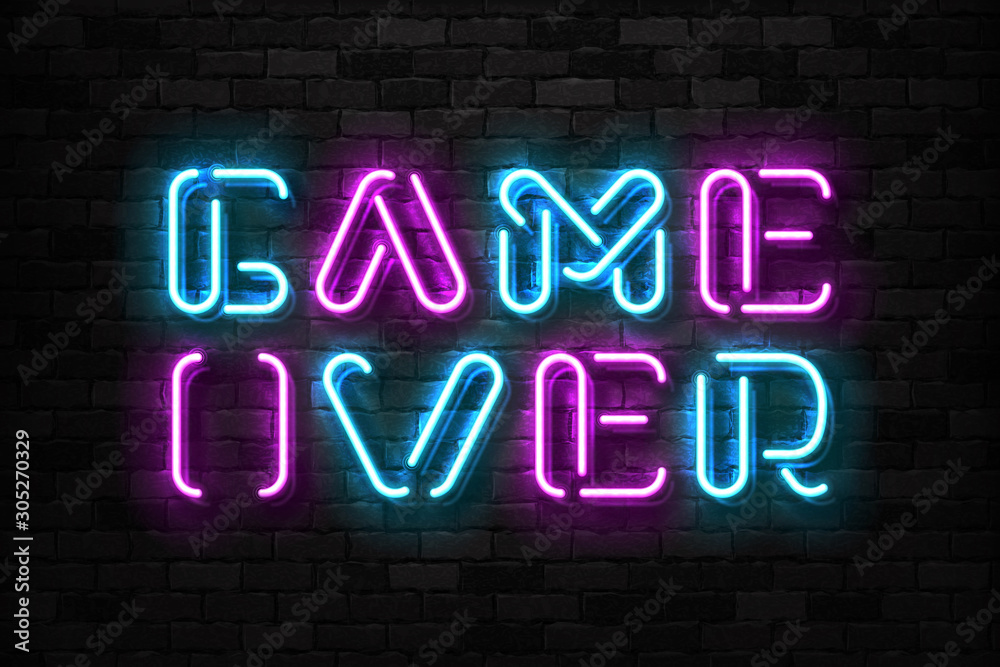 Vector realistic isolated neon sign of Game Over typography logo for ...