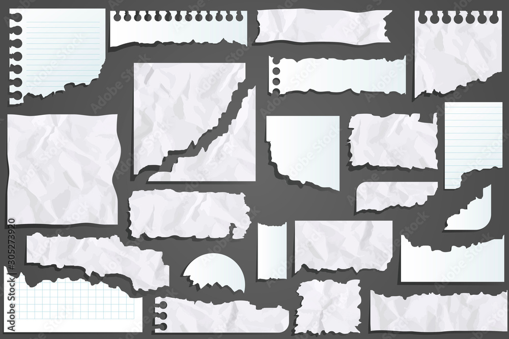 Vecteur Stock Set of paper scraps. Ripped papers, torn page pieces and ...