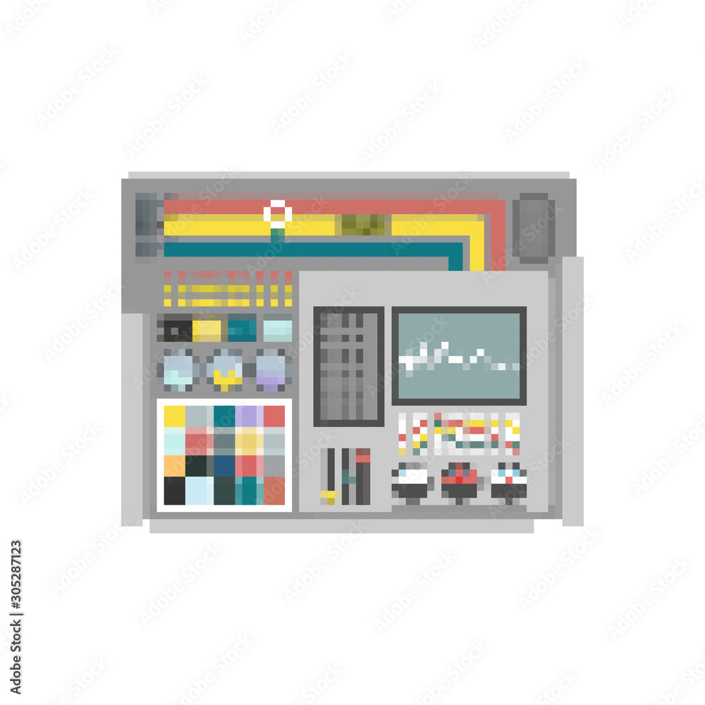 Control Panel pixel art. Production system 8 bit. Buttons and screens ...