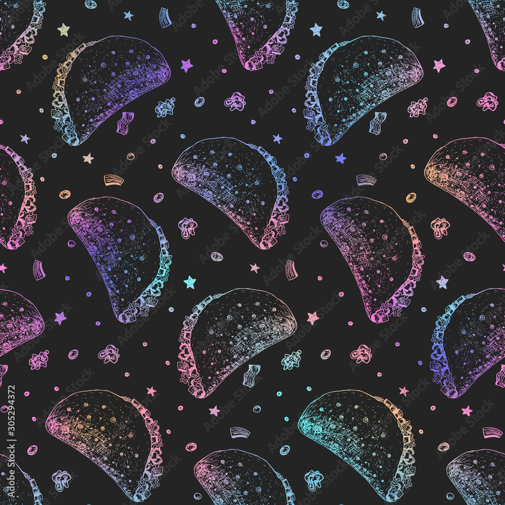 Trendy seamless holographic pattern with colorful outline sketch ...