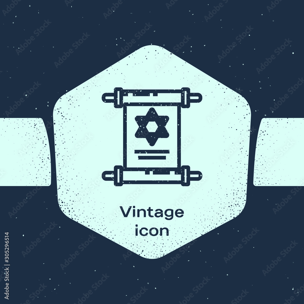 Grunge line Torah scroll icon isolated on blue background. Jewish Torah ...