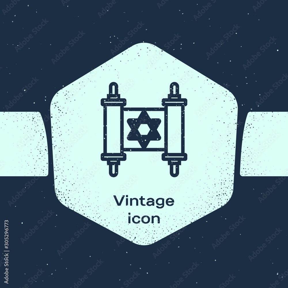 Grunge line Torah scroll icon isolated on blue background. Jewish Torah ...