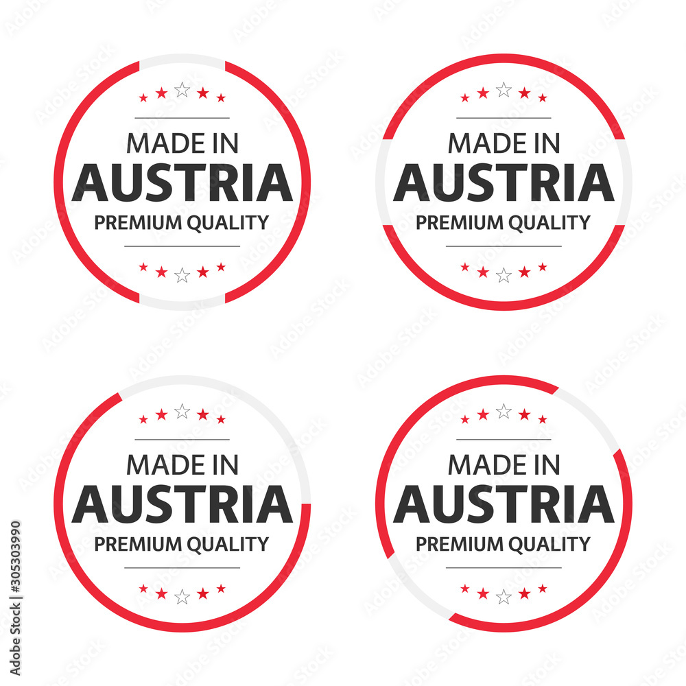 Set of four Austrian icons, English title Made in Austria, premium ...