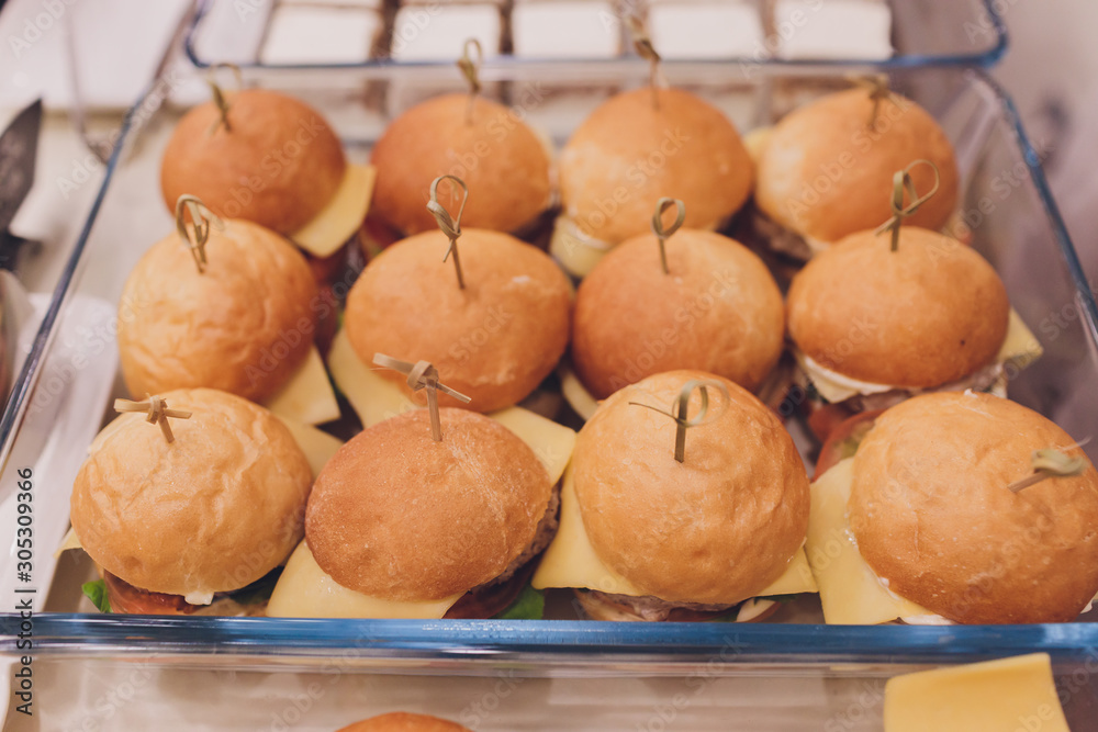 mini hamburgers, mini burgers, party food, finger food, sliders. Stock ...