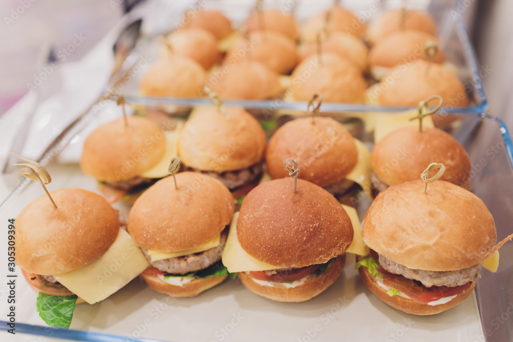 mini hamburgers, mini burgers, party food, finger food, sliders. Stock ...