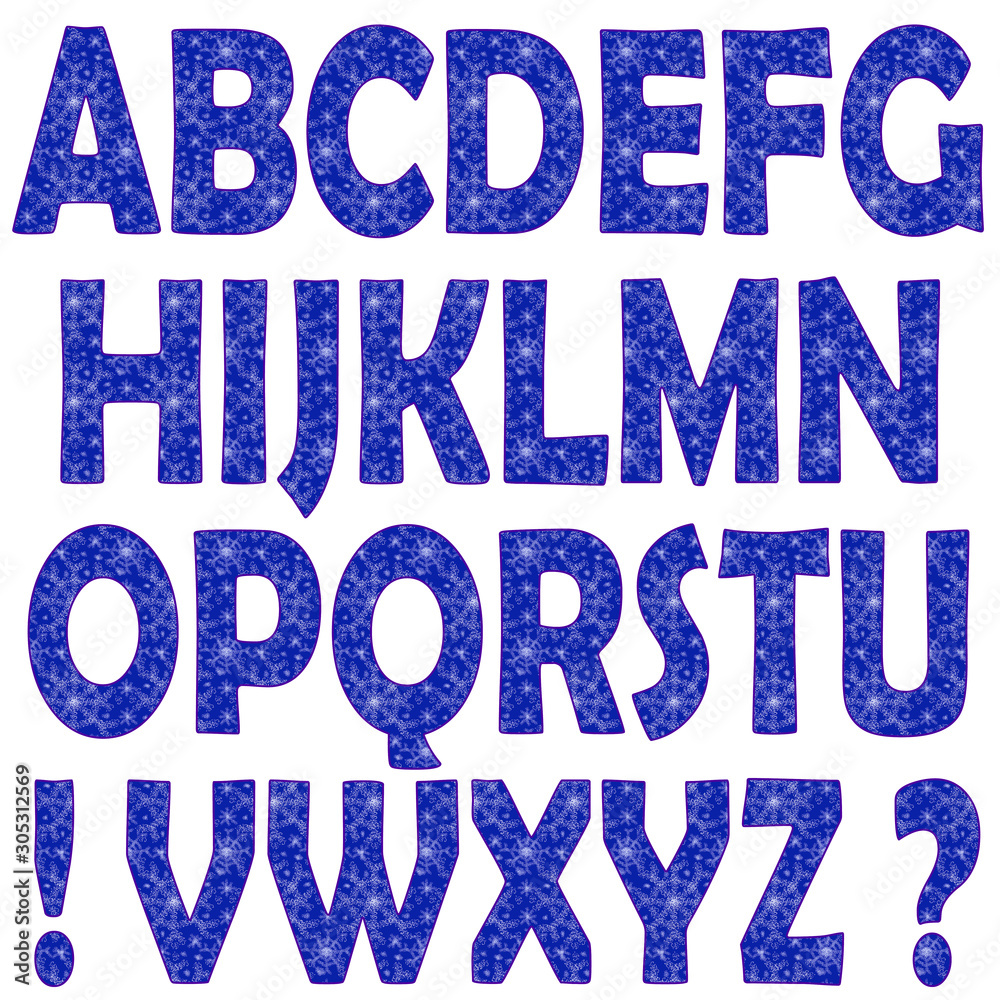 Raster set of textured latin letters, exclamation and question marks ...