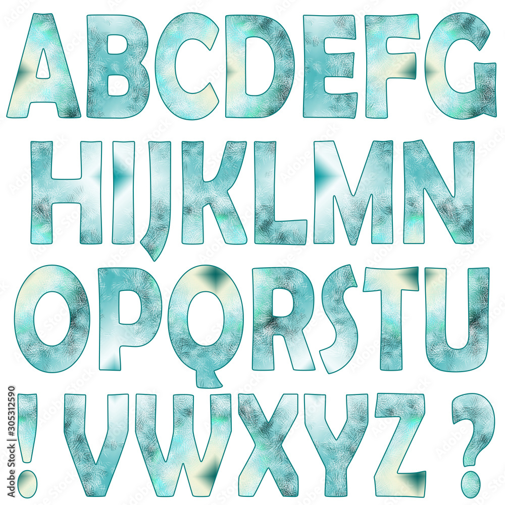 A raster set of textured capital letters of the Latin alphabet ...