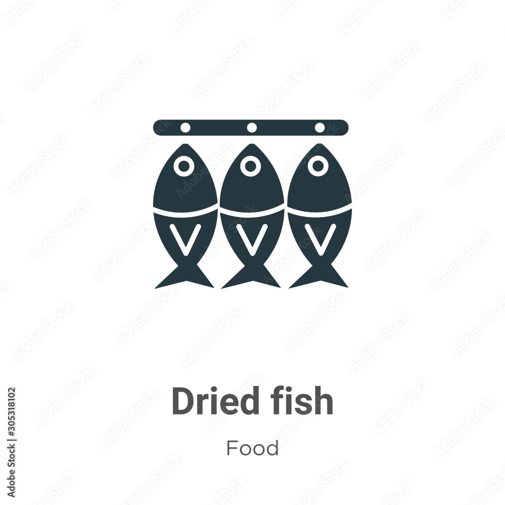 Dried fish vector icon on white background. Flat vector dried fish icon ...