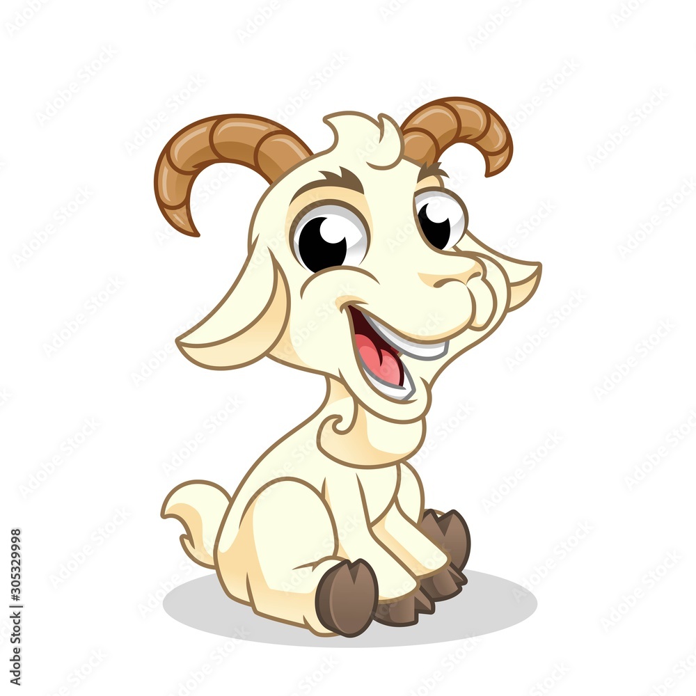 Goat Sitting, Mammal Animal, Cartoon Vector Illustration Mascot, in ...