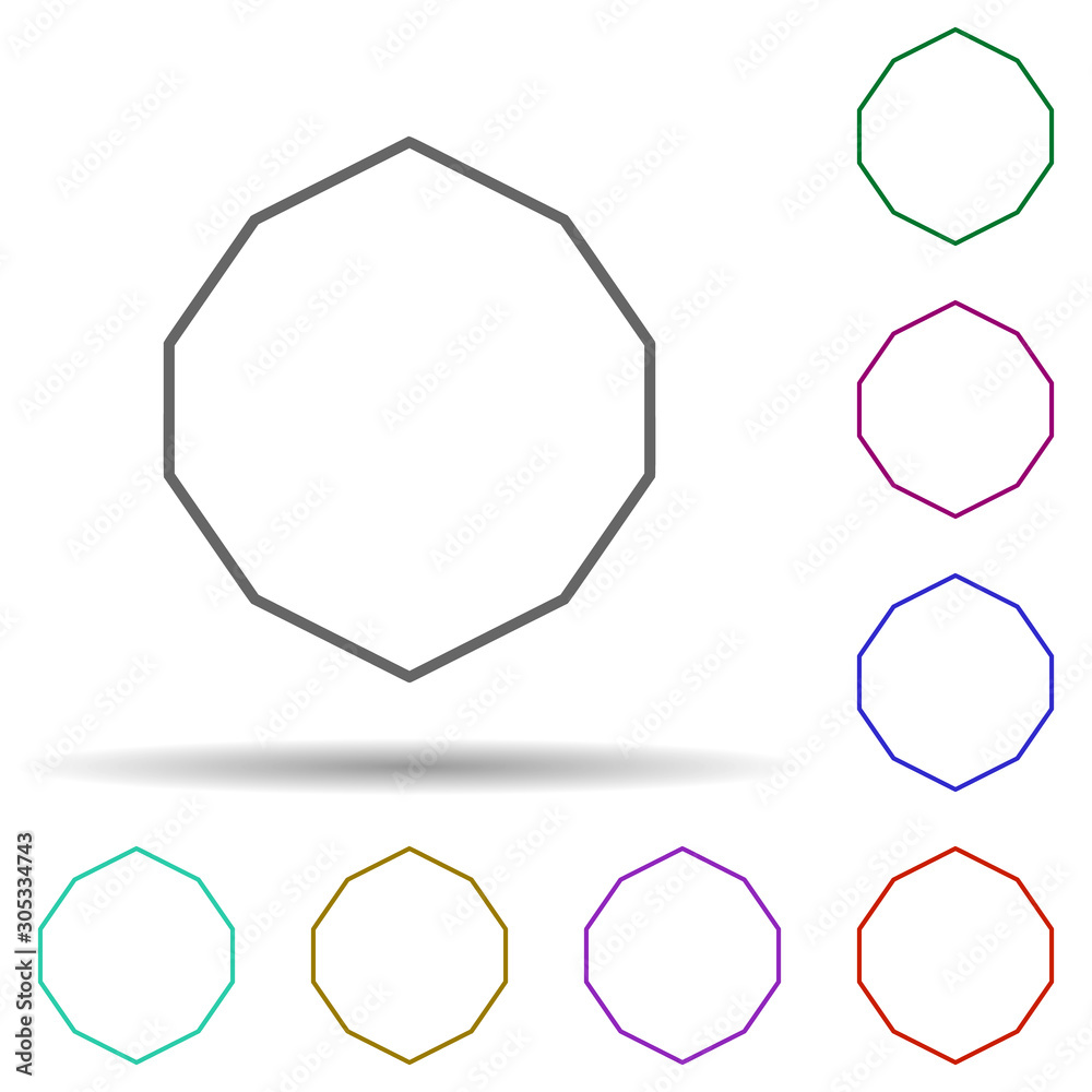 Decagon multi color icon. Simple thin line, outline vector of geometric ...