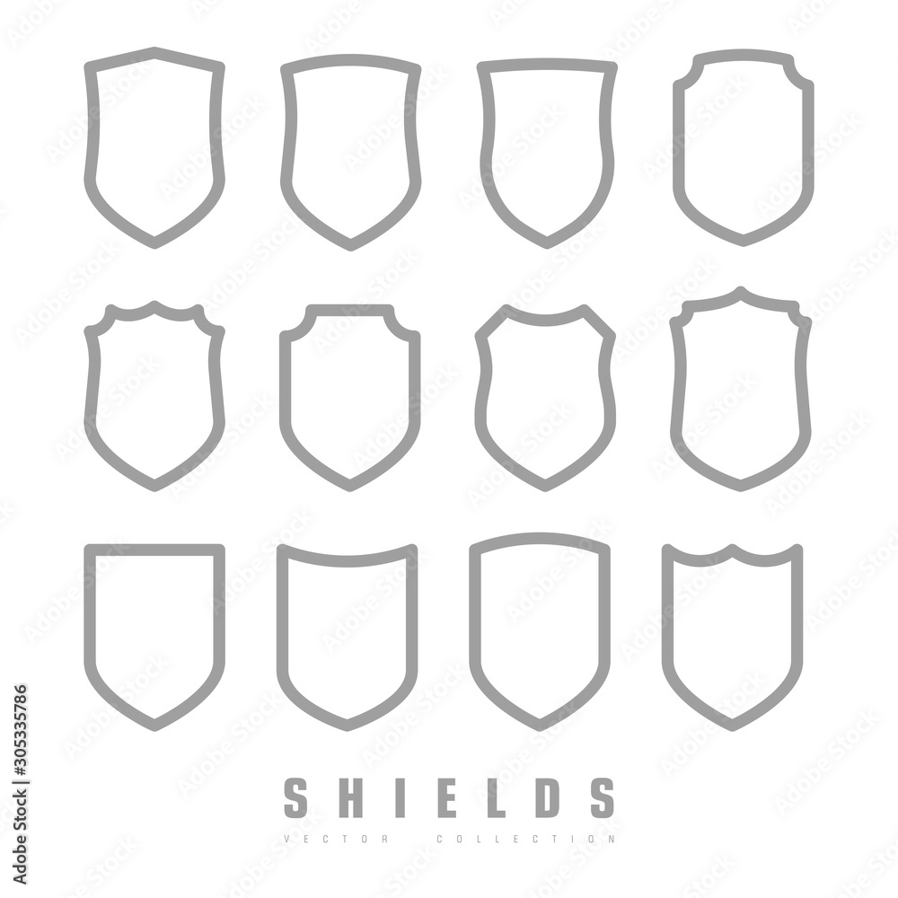 Protect guard shield plain line concept. Outline badge. Safety icon set ...
