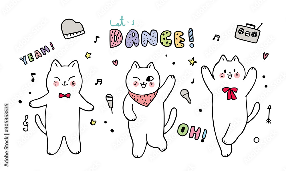 Cartoon cute cats dancing vector. Stock Vector | Adobe Stock