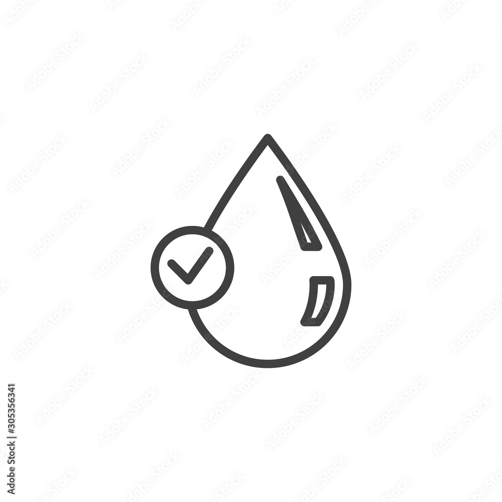 Clean water quality line icon. Droplet with check mark linear style ...