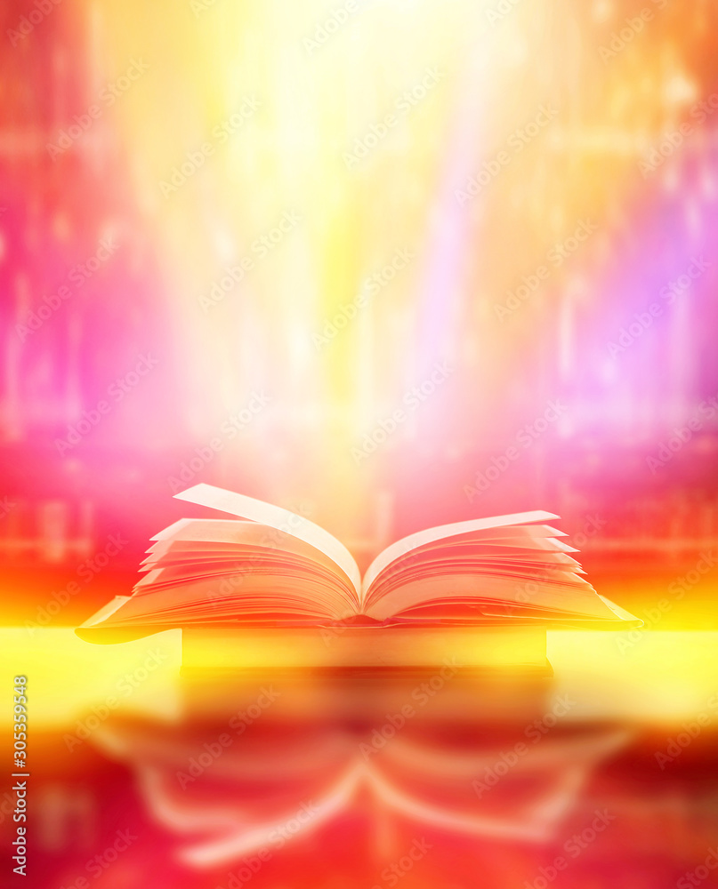 Imagine a picture book of an ancient book opened on a wooden table with ...