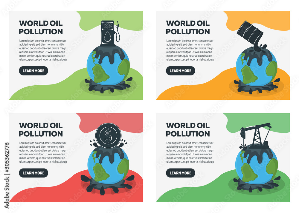 Vetor de World Oil Pollution Concept Banner. Earth Pollution by ...