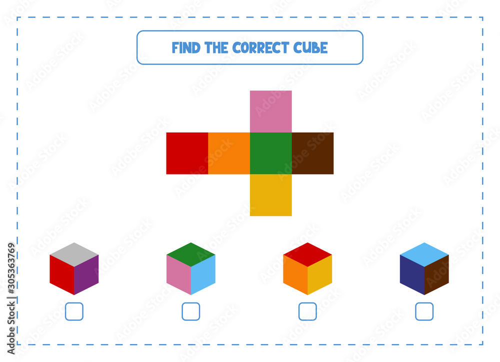 Find The Correct Cube Game. Educational exercises for kids. Worksheets ...