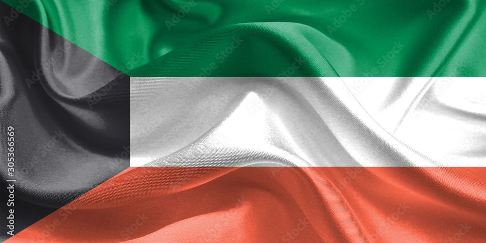 Kuwait Flag. Waving Rippled Flags. 3D Realistic Background Illustration ...