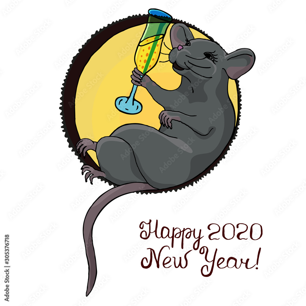Rat with champagne. Chinese symbol of 2020 year. Element for design ...