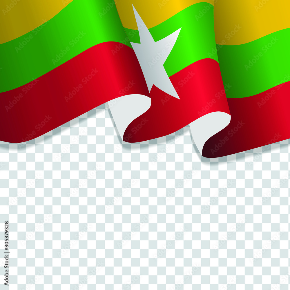 Waving flag of Myanmar. illustration of wavy Myanmar Flag for National ...