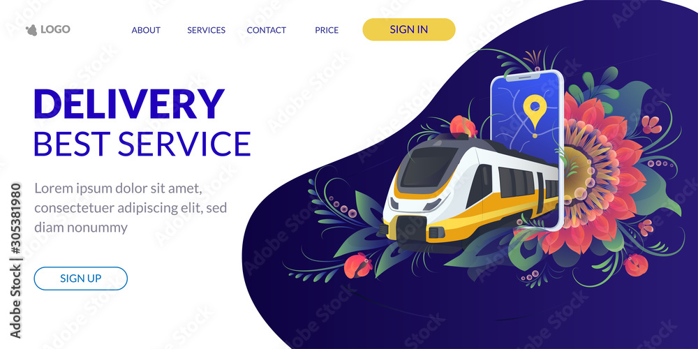 Web page design template for project delivery, transport, train. Modern ...