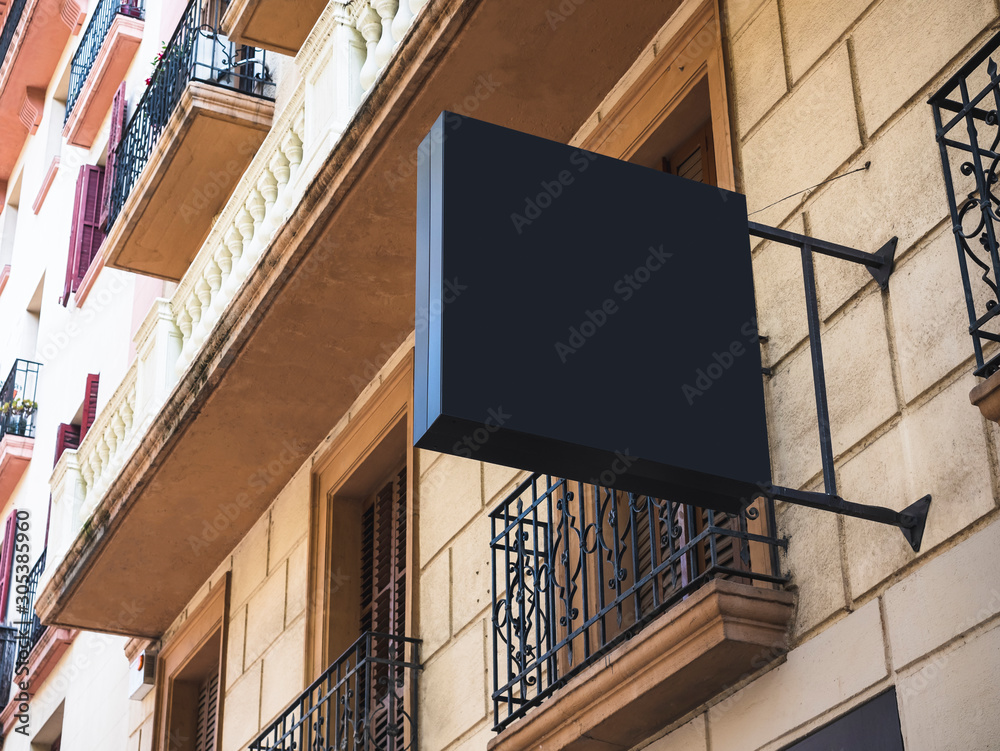 Shop sign Mock up black signage on Building exterior Stock Photo ...