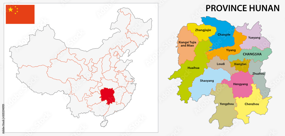 Province Hunan administrative and political map, China Stock Vector ...