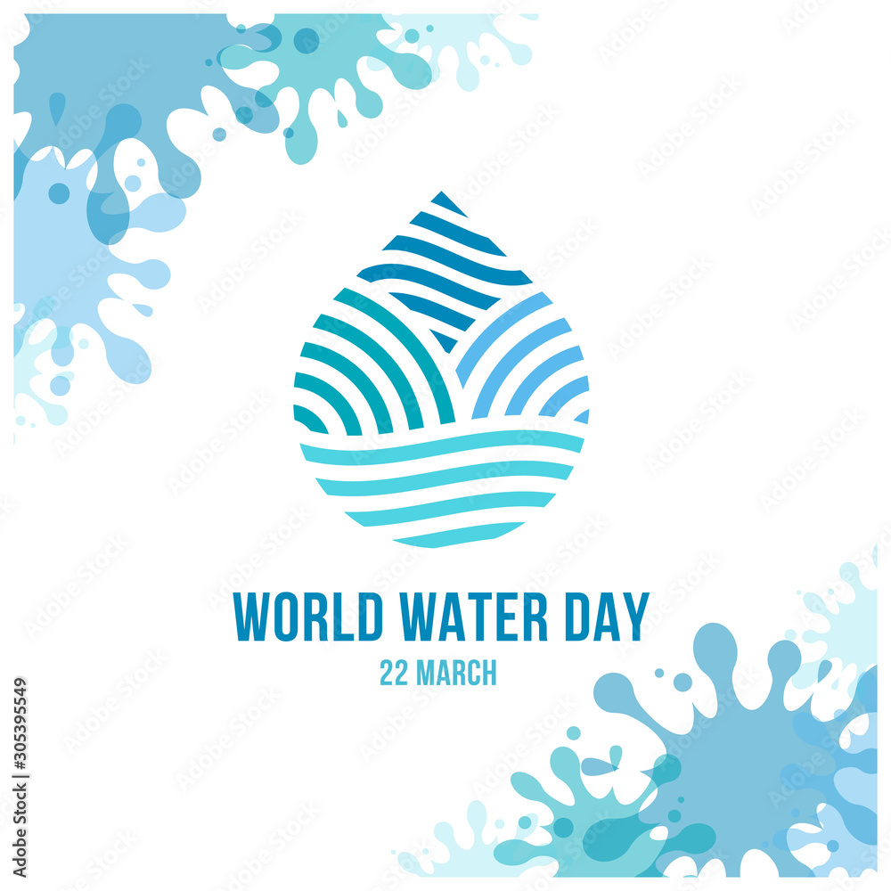 world water day banner - blue drop water sign with line water wave ...