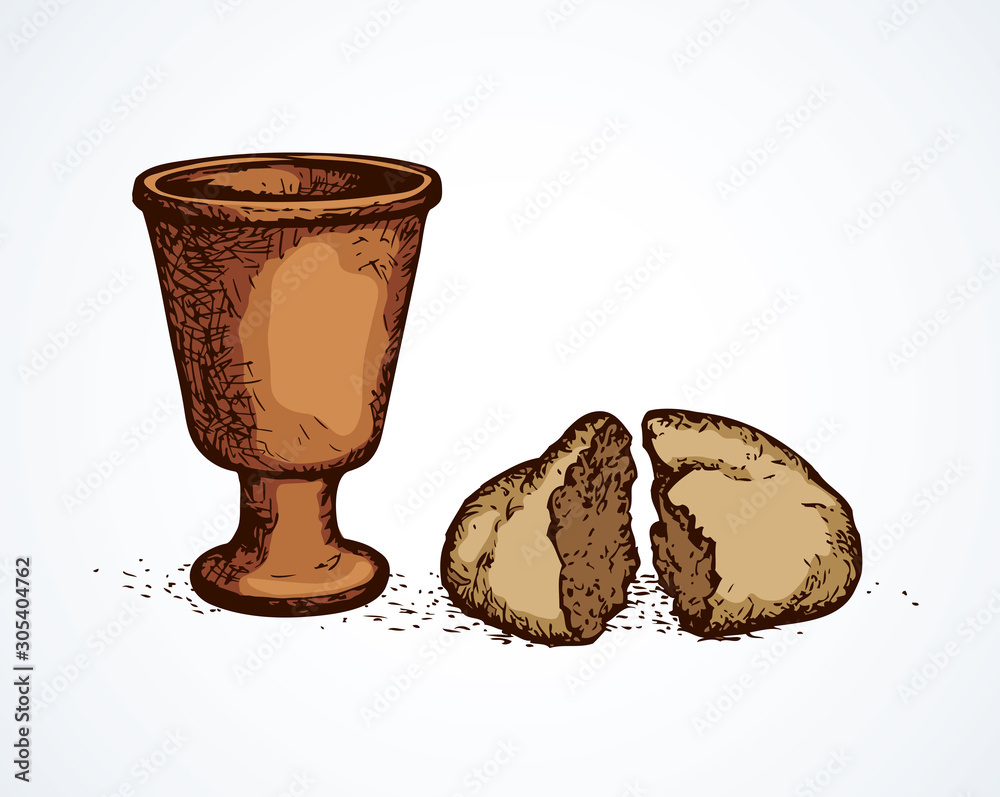 Vector symbols of Communion. Broken bread and wine in bowl Stock Vector ...