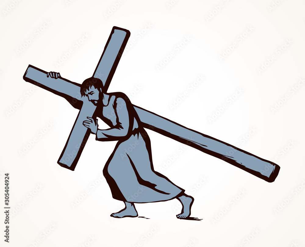 Men carry the cross. Vector drawing Stock Vector | Adobe Stock