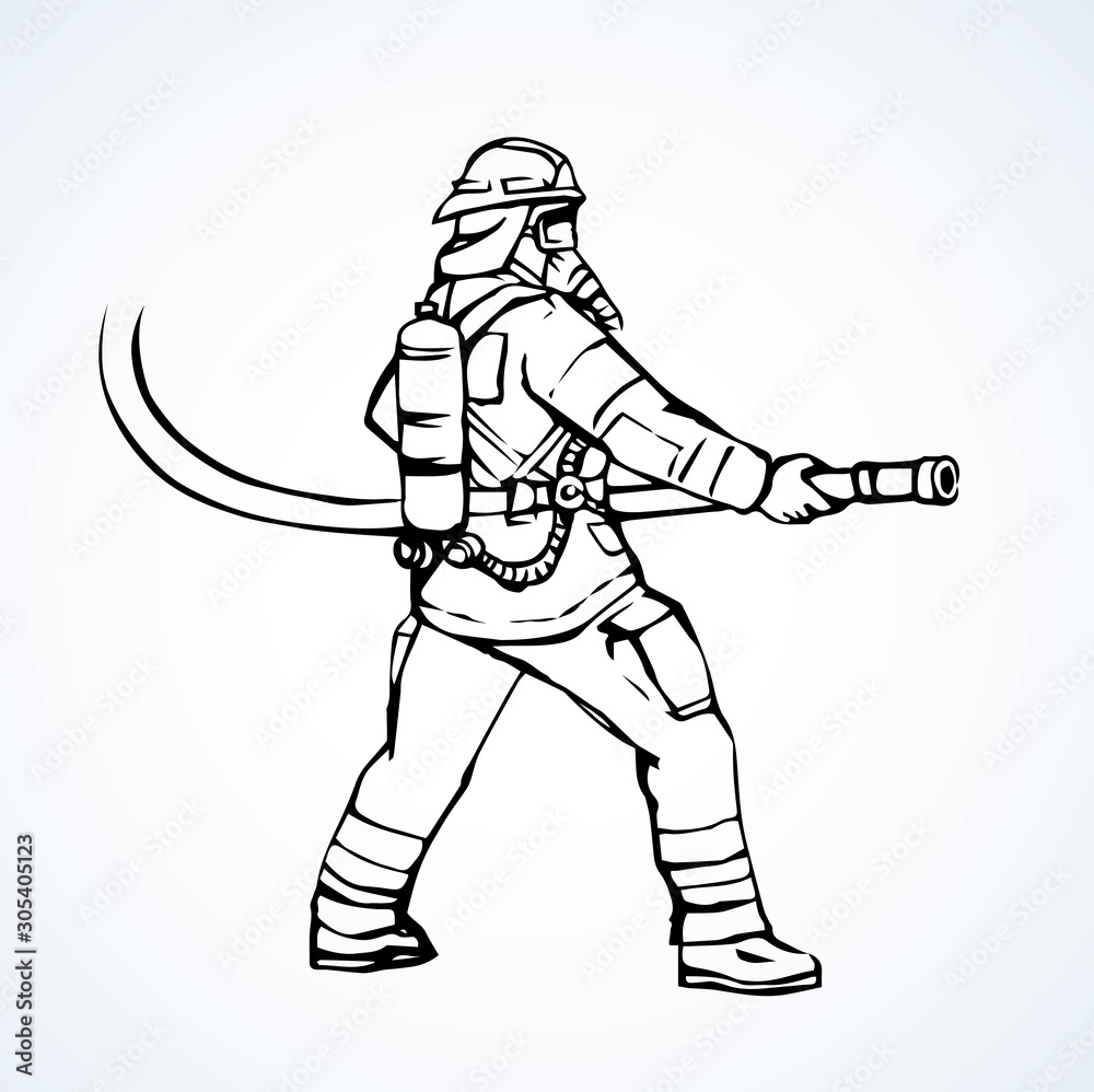 Firefighter. Vector drawing Stock Vector | Adobe Stock