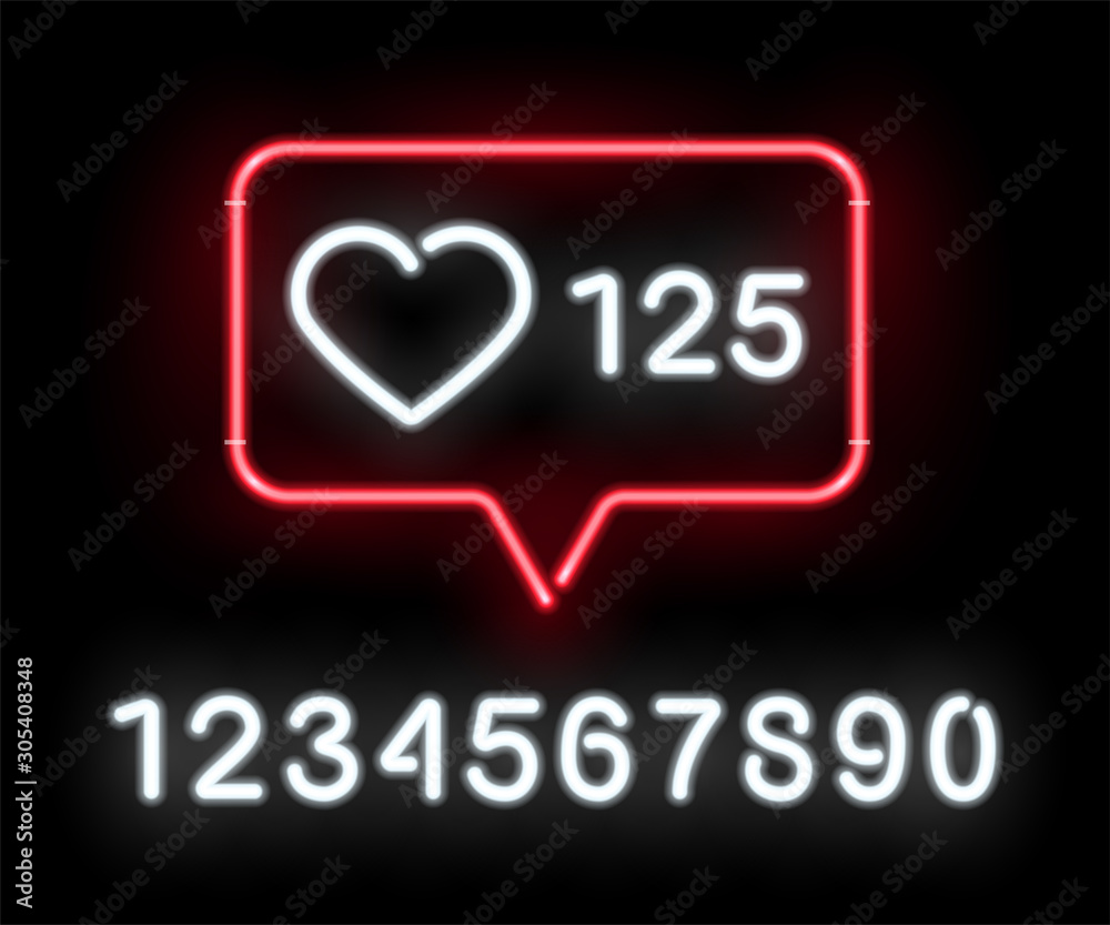 Social network activity indicators neon icon. Likes quantity ...