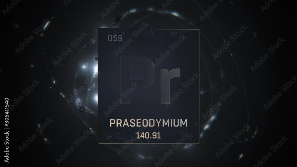 Praseodymium as Element 59 of the Periodic Table. Seamlessly looping 3D ...