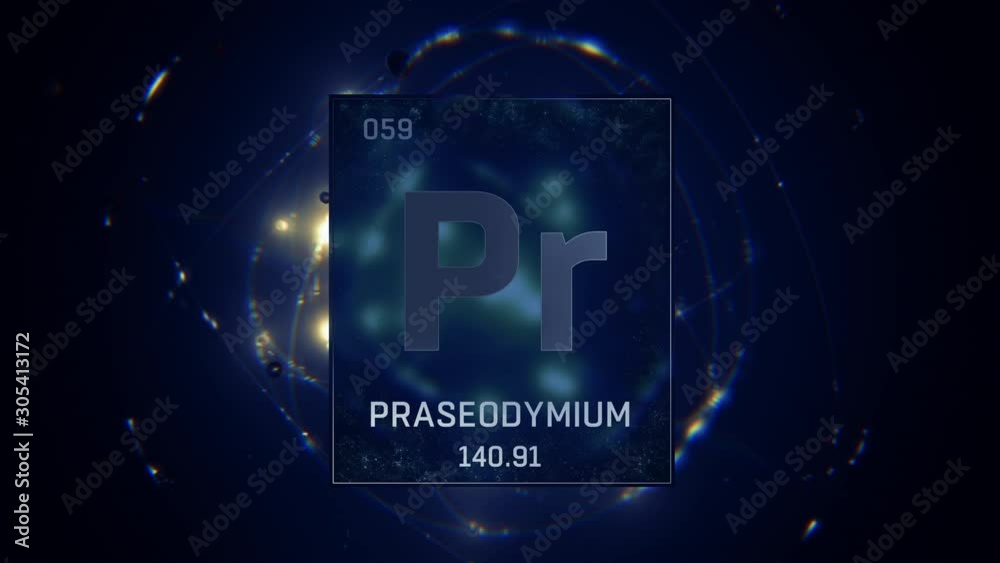 Praseodymium as Element 59 of the Periodic Table. Seamlessly looping 3D ...