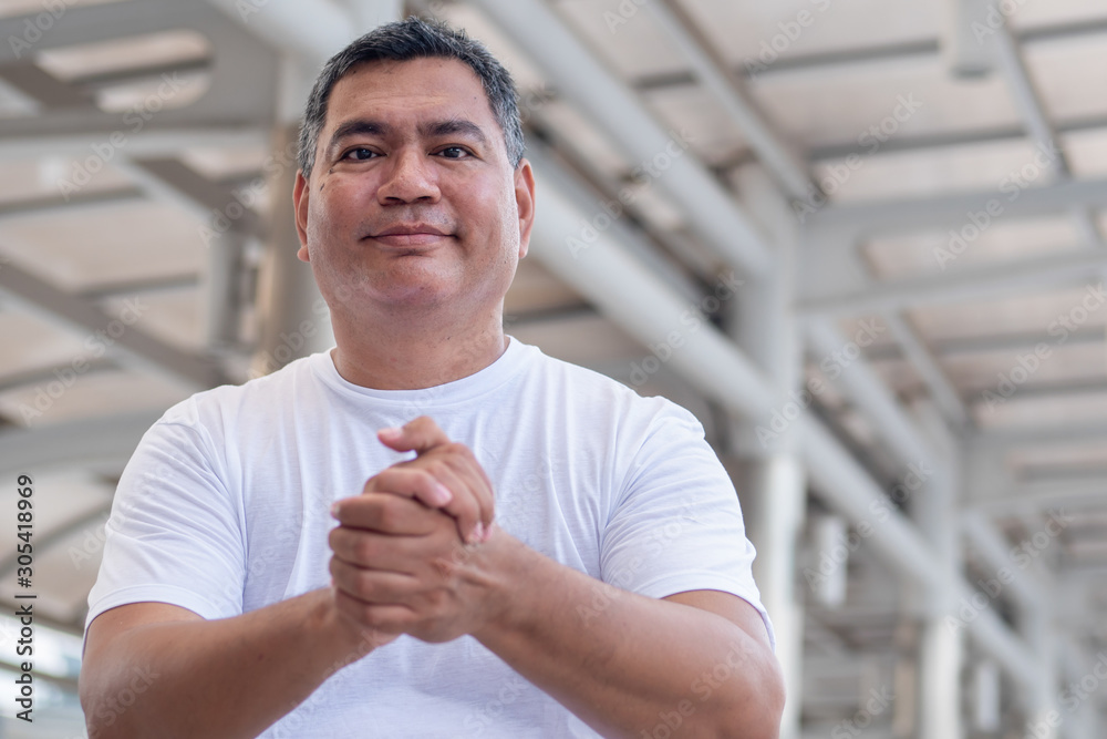 confident old senior man clapping his hand; strong happy healthy asian ...