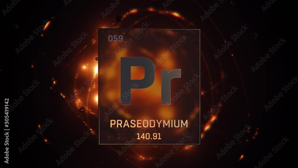 Praseodymium as Element 59 of the Periodic Table. Seamlessly looping 3D ...