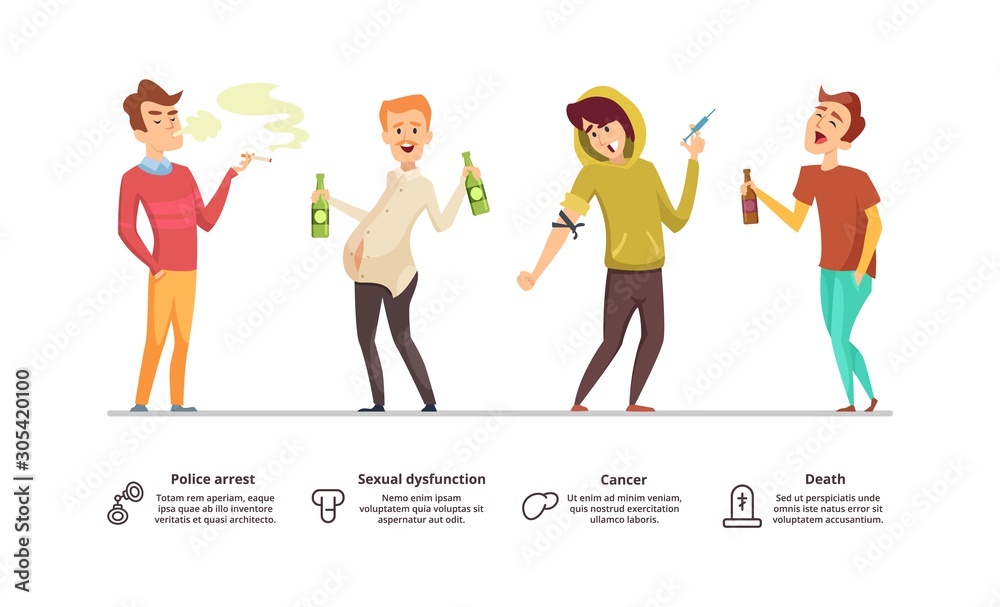Addiction dangerous. Danger of alcoholism, drugs, smoking illustration ...