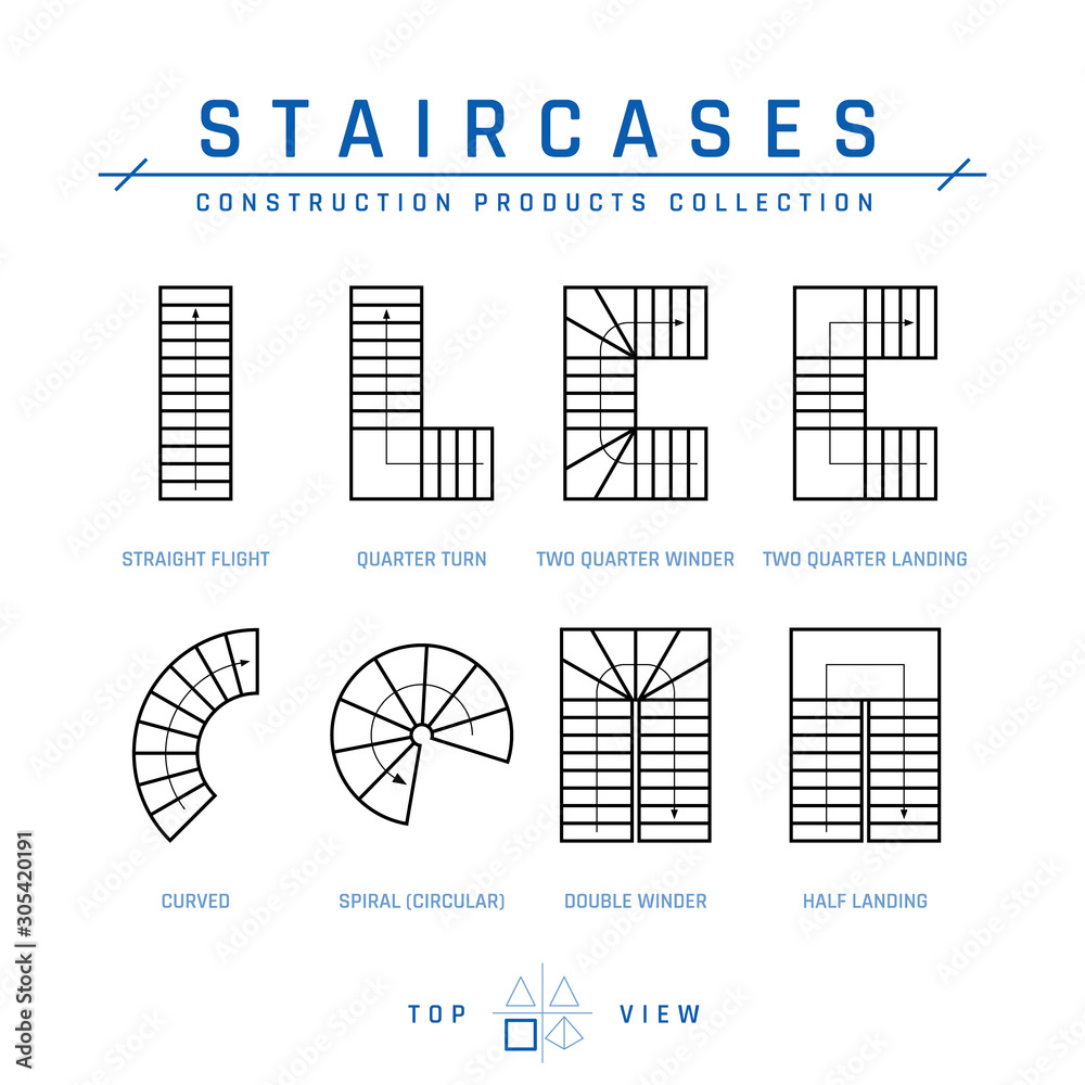 Staircases, top view, vector in outline style Stock Vector | Adobe Stock