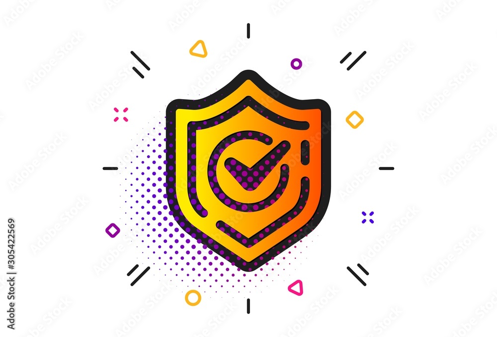 Accepted or Approve sign. Halftone circles pattern. Check mark icon ...