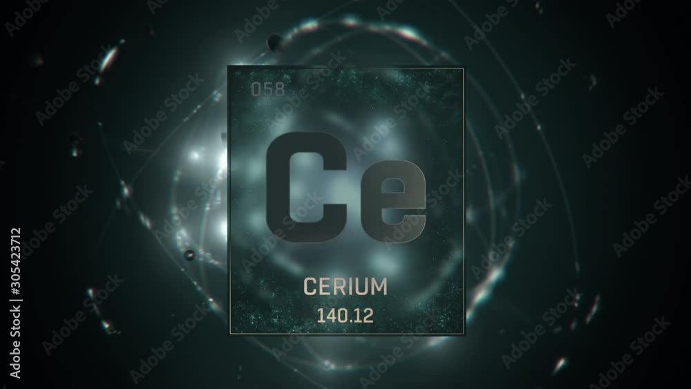 Cerium as Element 58 of the Periodic Table. Seamlessly looping 3D ...