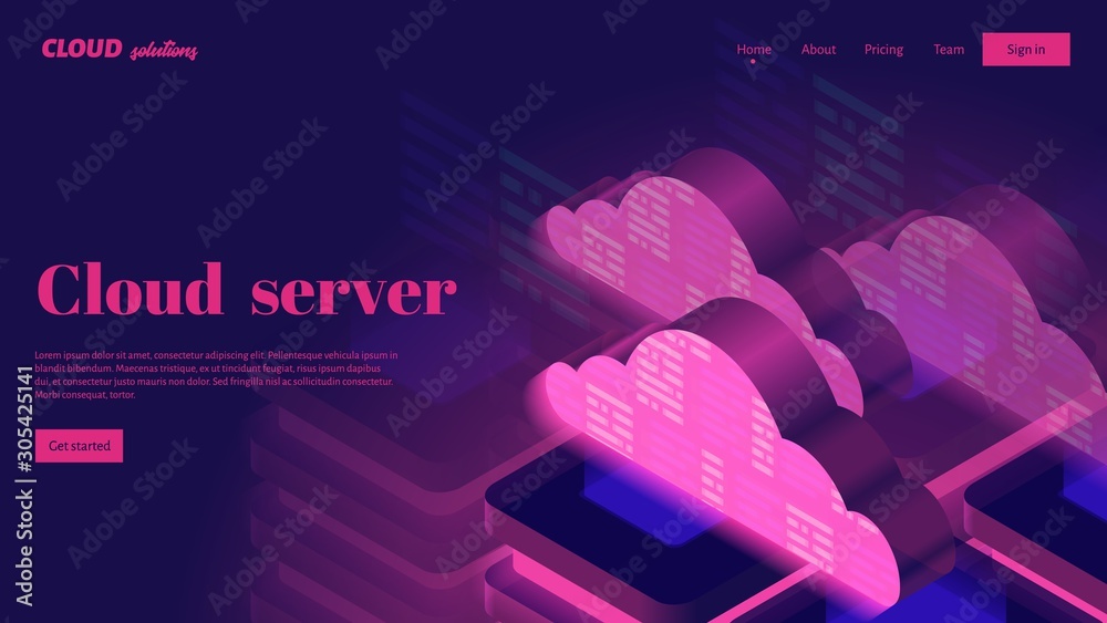 Isomeric cloud services. Web servers and technology landing page header ...