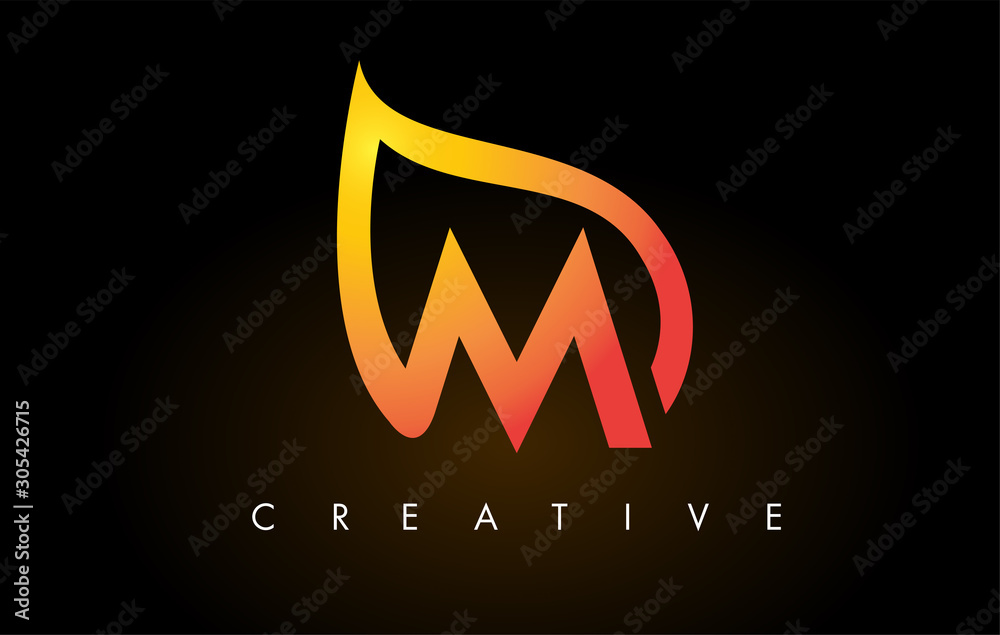 M Leaf Logo Letter Design with Golden Leaf Outline Stock Vector | Adobe ...