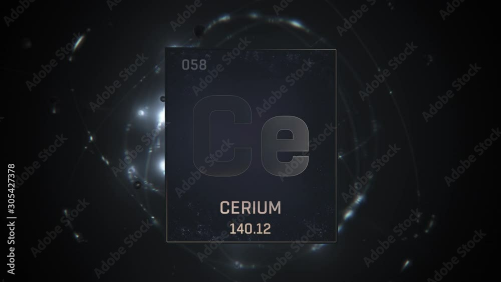 Cerium as Element 58 of the Periodic Table. Seamlessly looping 3D ...