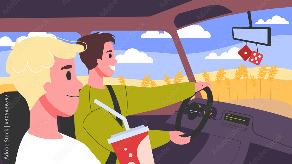 Vector illustration set of people inside their cars. Male and female ...