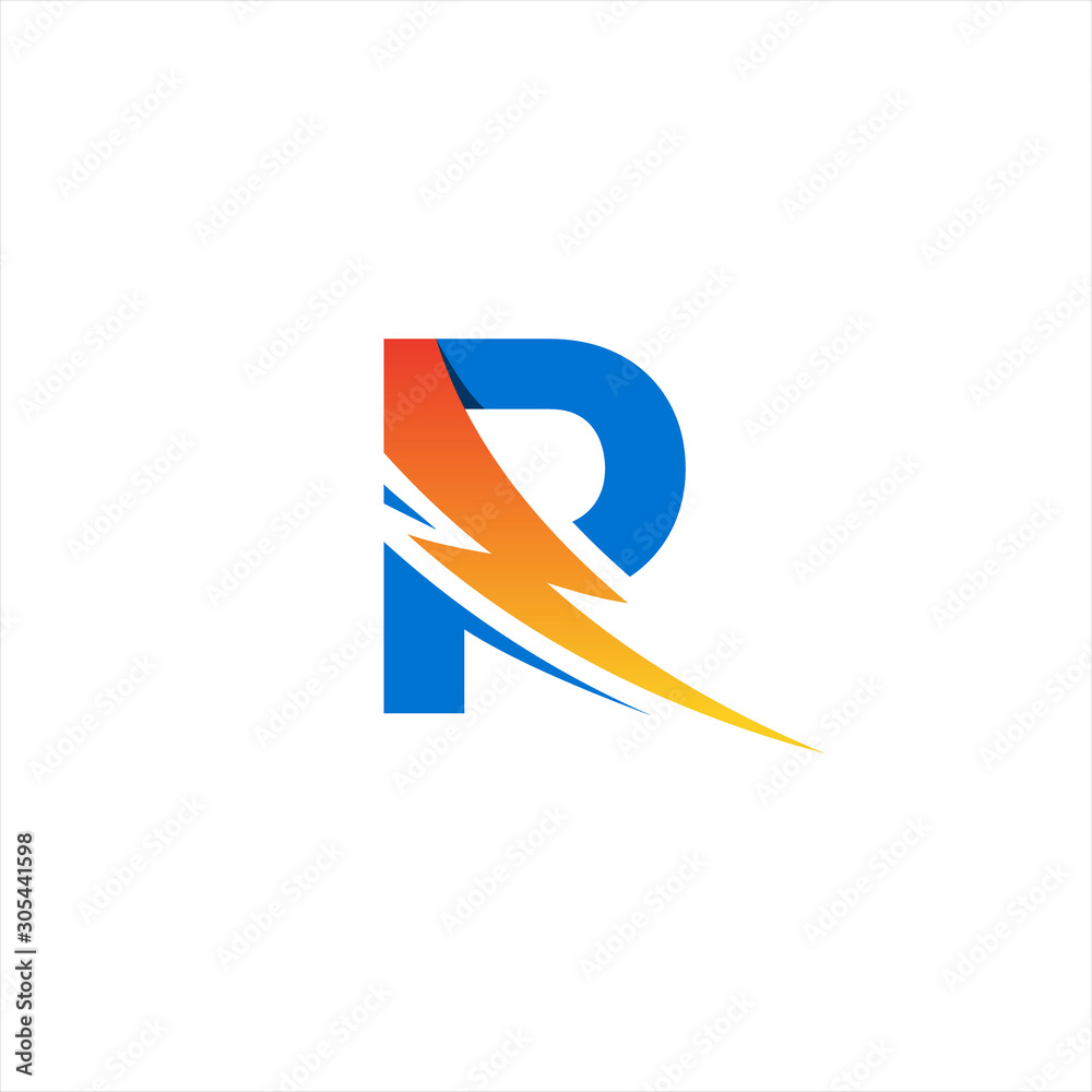 Initial letter R with thunder logo template Stock Vector | Adobe Stock