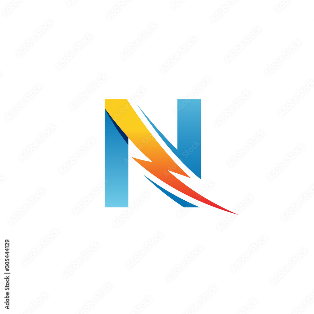 vector letter N logo with lightning Stock Vector | Adobe Stock